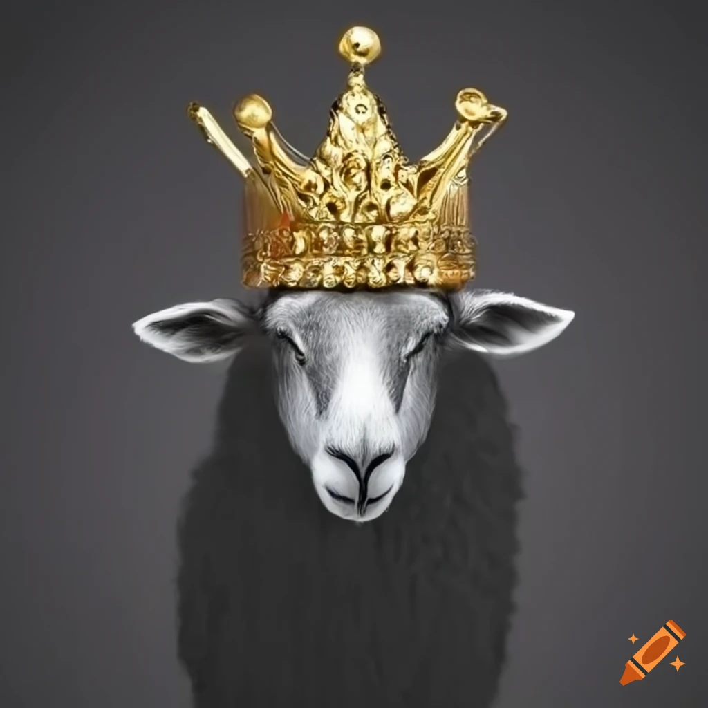 A sheep stylized in black, with a golden crown, representing daring on ...