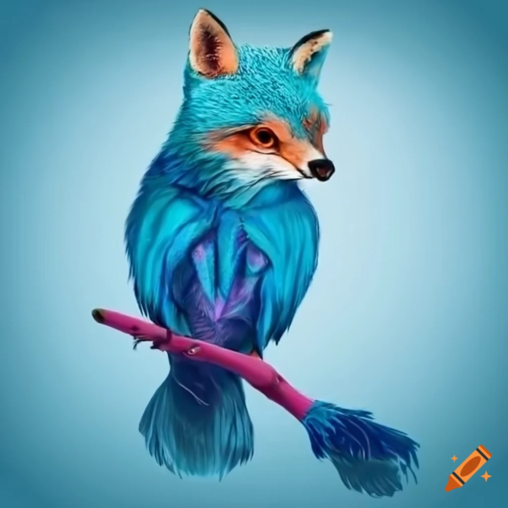 A animal mixed fox and bird with color blue