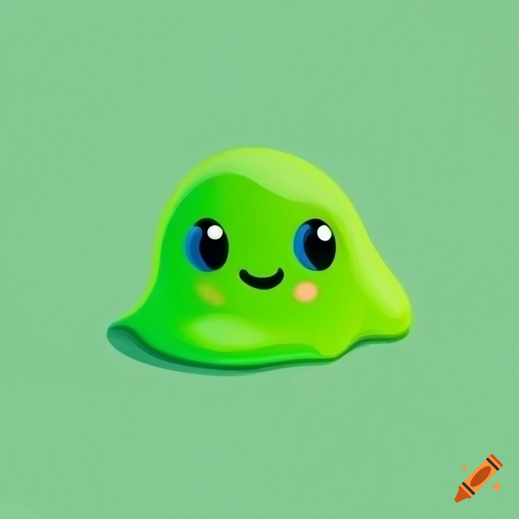 Logo of a cute tiny green slime blob smiling with big cute eyes in ...