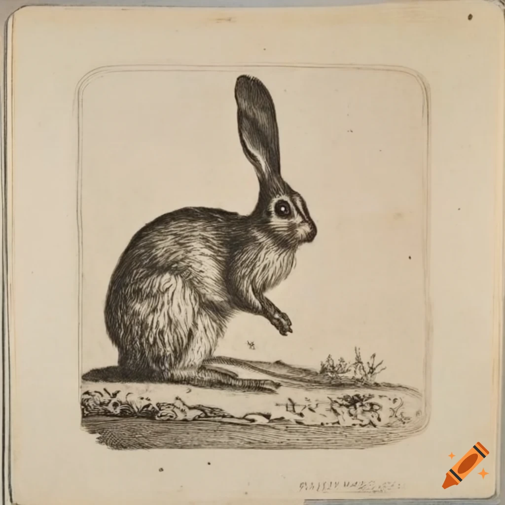 1800s etching of a tall rabbit on Craiyon