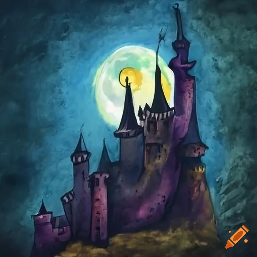 Full moon over a mysterious dark castle on Craiyon