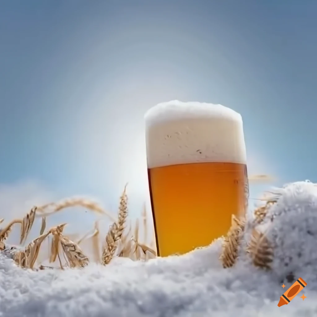 Wheat beer in the snow with a sunny background