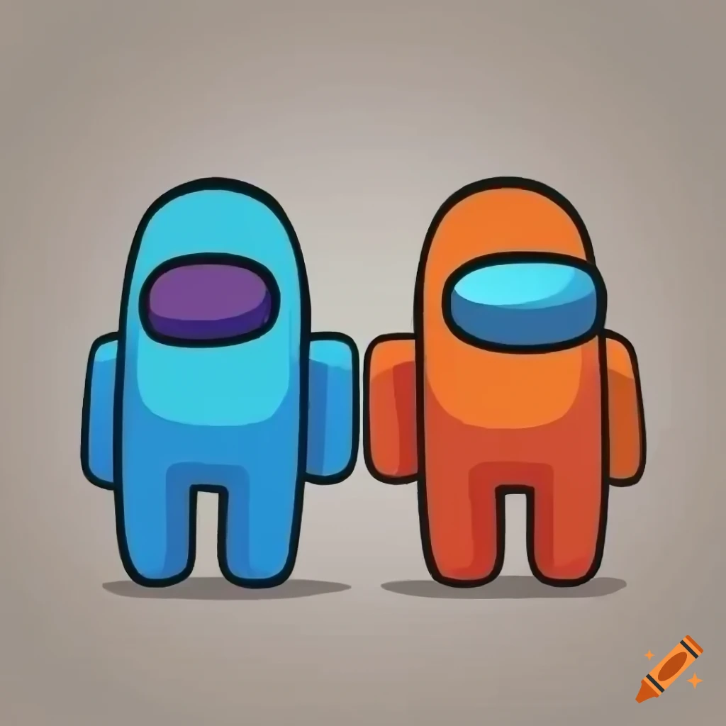 Illustrate two among us persons standing next to each other