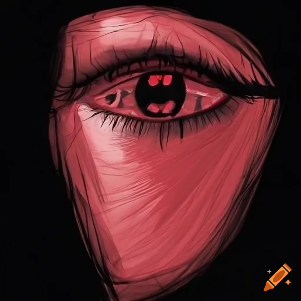 Simplified eyes made of red straight lines in a black background