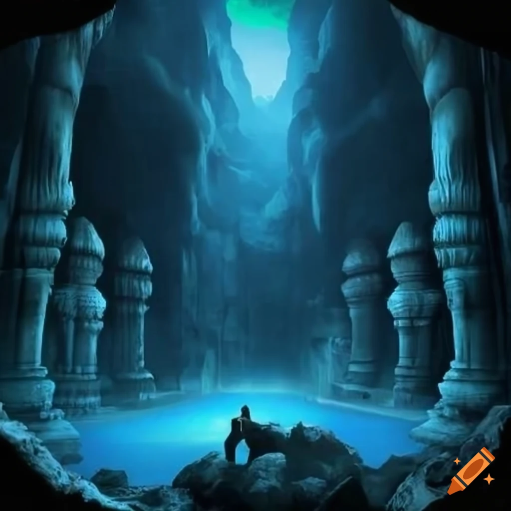 Water temple in a cavern on Craiyon