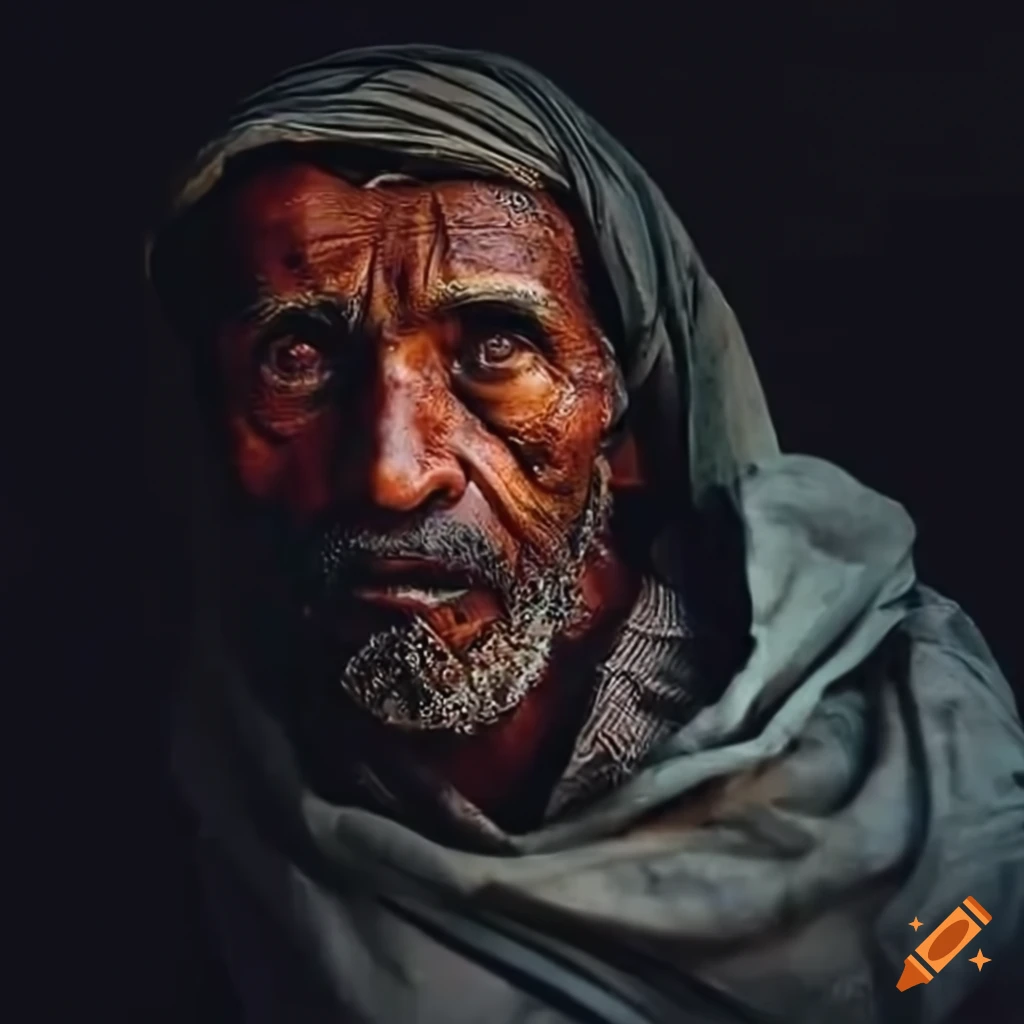 A picture from 2000 years ago, of a poor arab man standing outside the ...