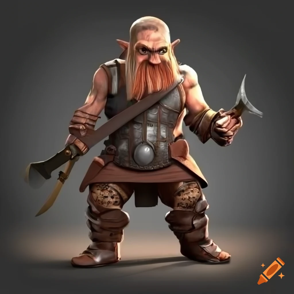 3d rendering of an armoured dwarf pirate wielding a sword