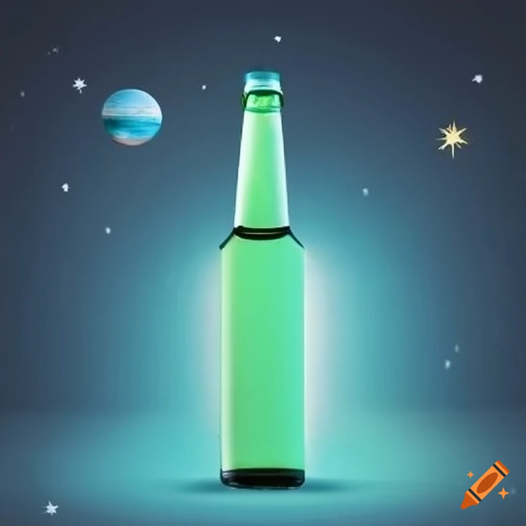 A bottle of beer with a space-themed label