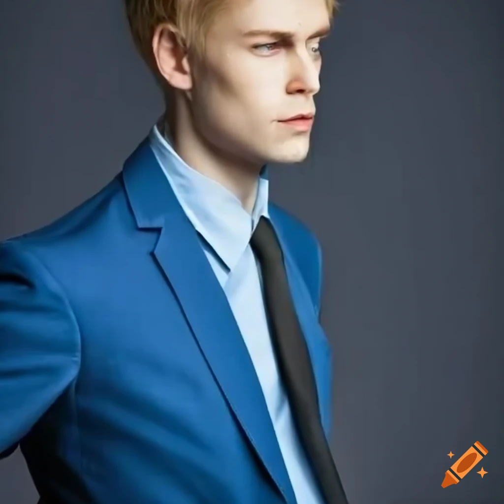 Handsome man in blue business suit with blond hair on Craiyon