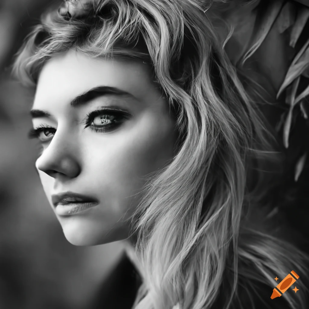 Dramatic Portrait In Bw Of Imogen Poots Surrounded By Nature