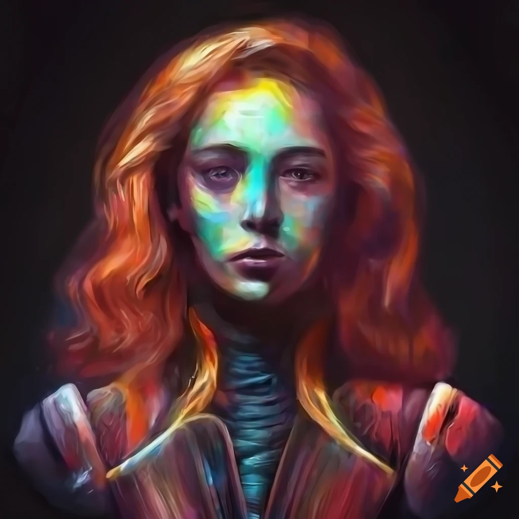 Portrait of a person in sci-fi armor scanning surrounding landscape on ...