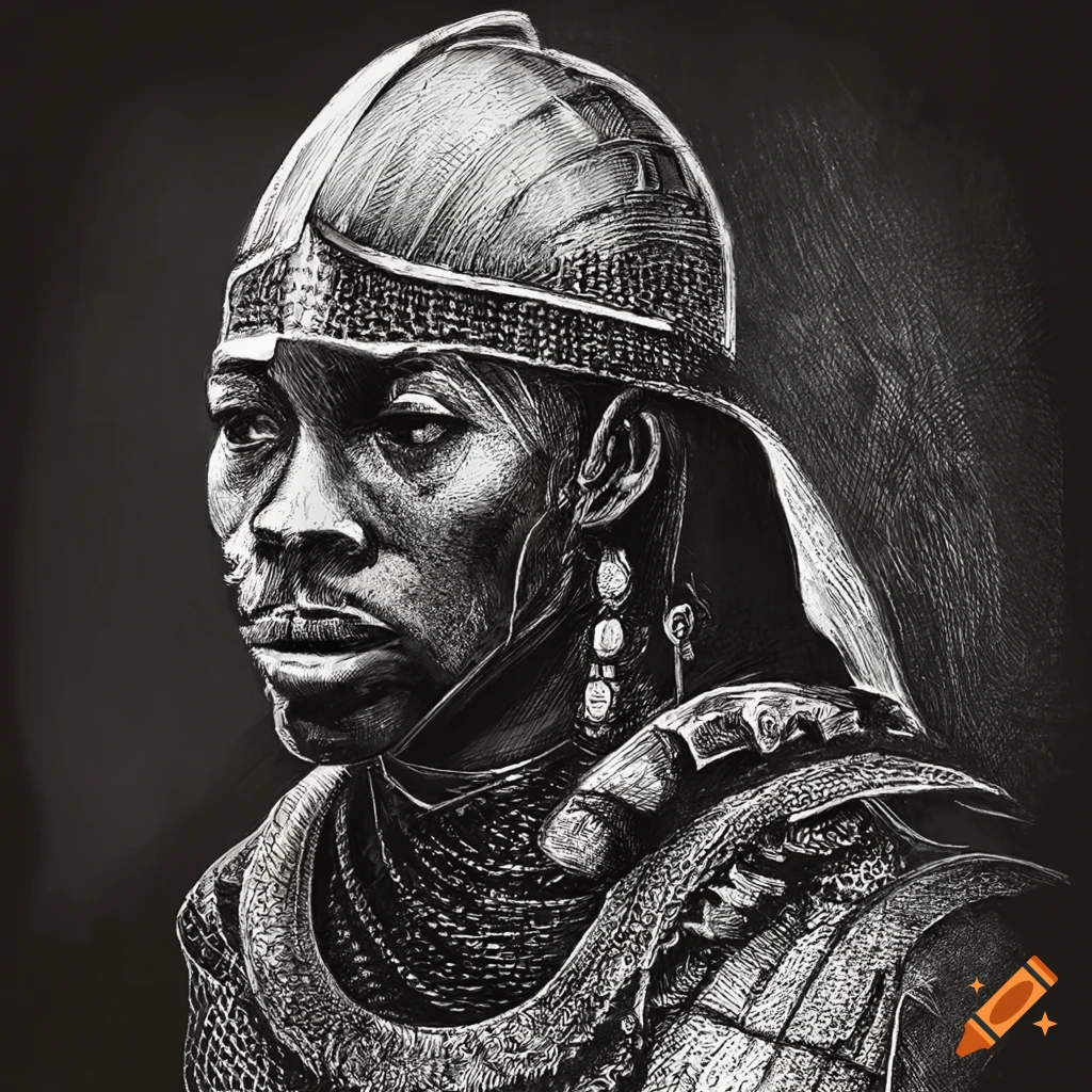 African medieval knight, high fantasy, black and white, portrait ...