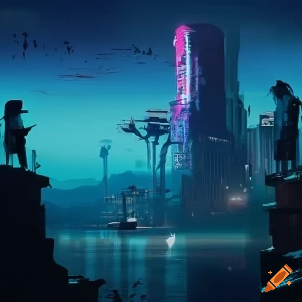 Cyberpunk floating island