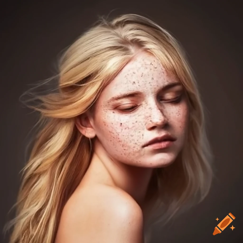 Beautiful Young Woman Shoulder Length Blonde Dhair Very Light Freckles