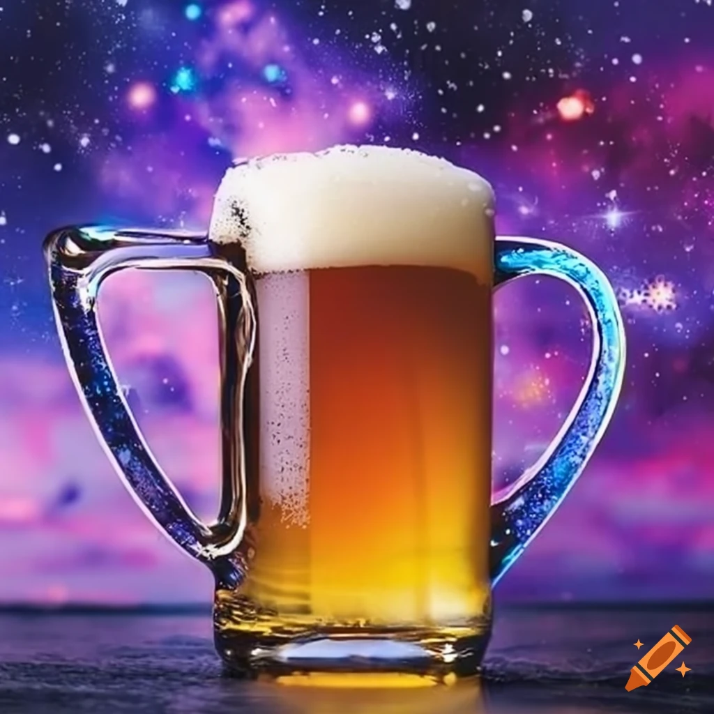 Craft beer glass with a galaxy-themed label