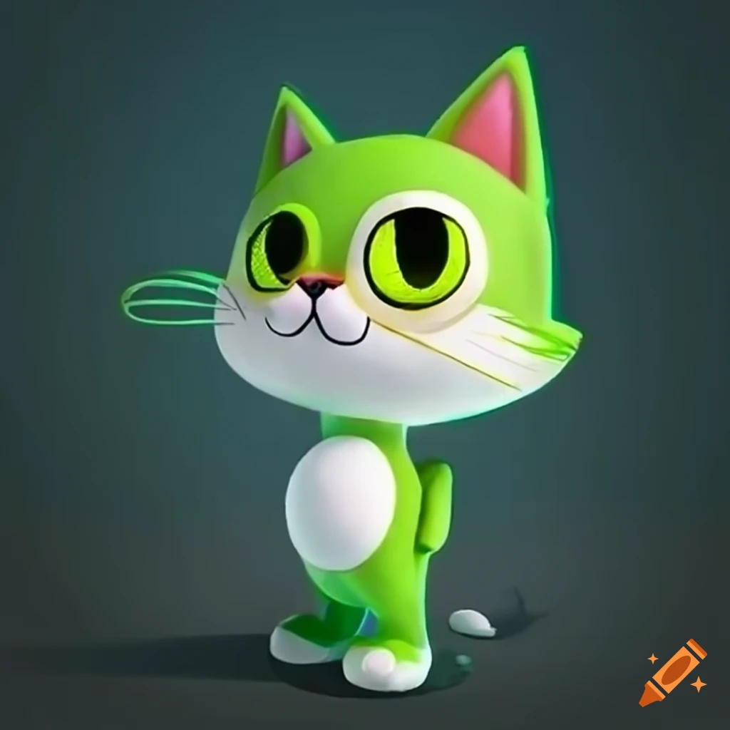 A cartoon cat inspired by yoshi, with vivid colors on Craiyon