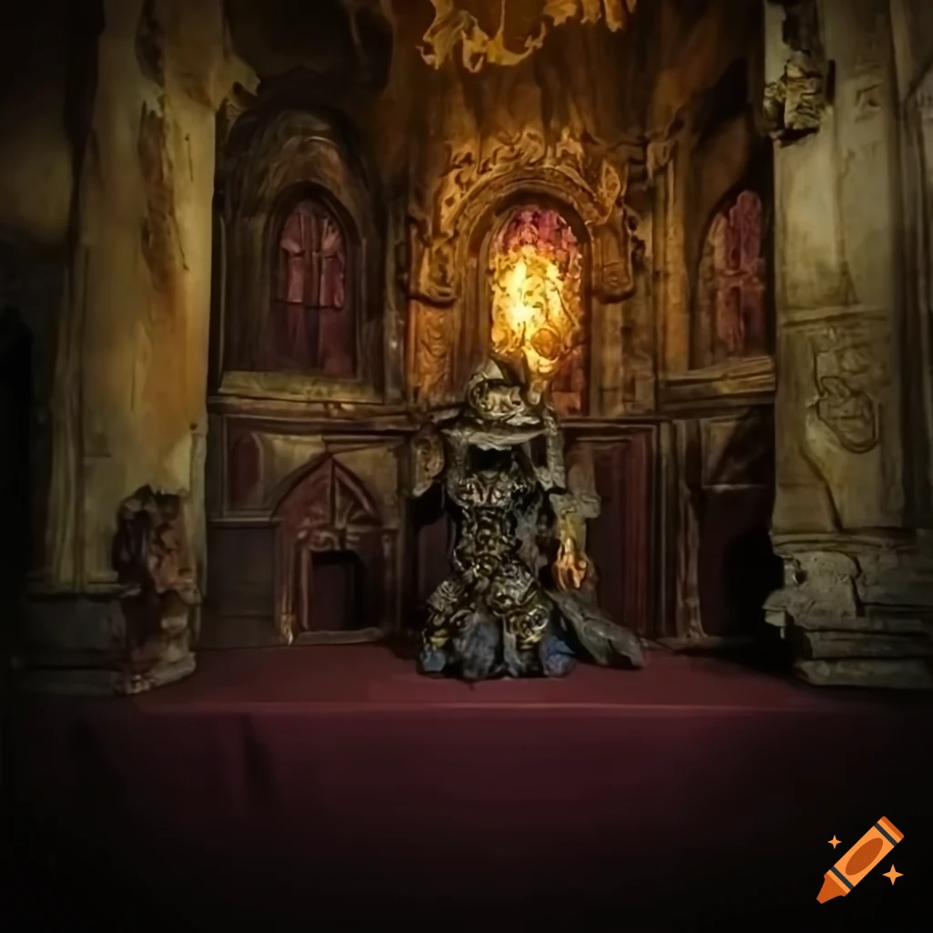 A bugbear king in a throne room of a decrepit castle on Craiyon