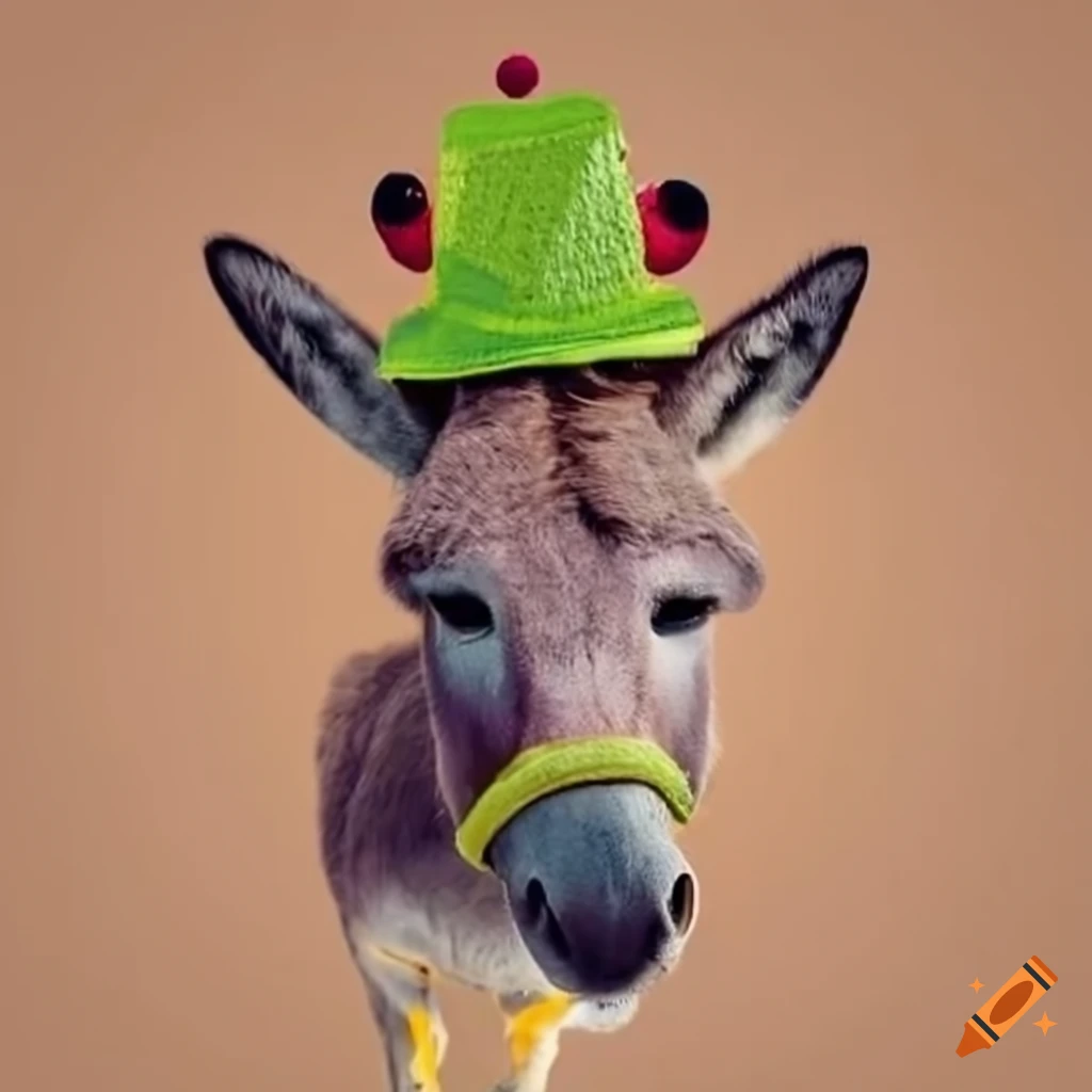 Donkey with frog hat