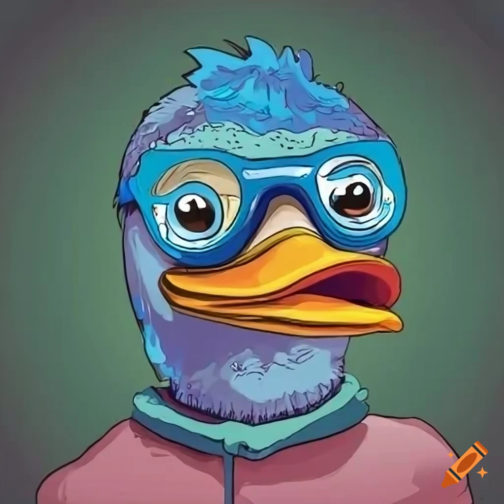 A cartoon character wearing a blue duck mask with a yellow beak on Craiyon