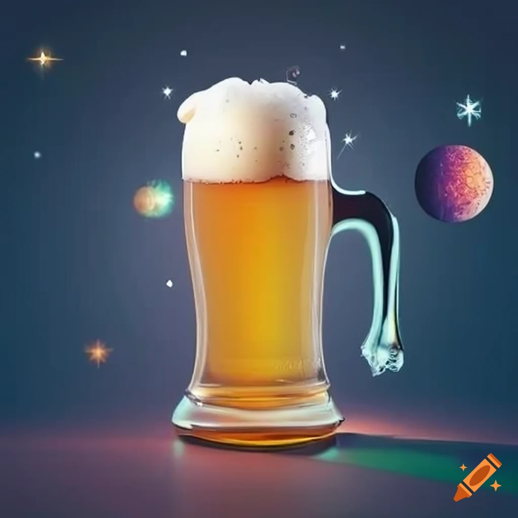 A glass of beer with a space-themed label on Craiyon