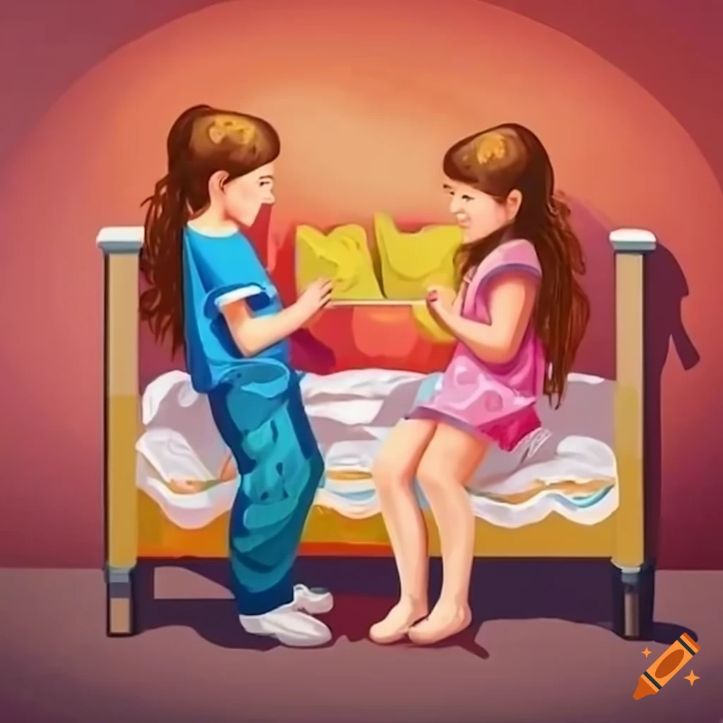 Brother and sister telling a bedtime story to each other on Craiyon