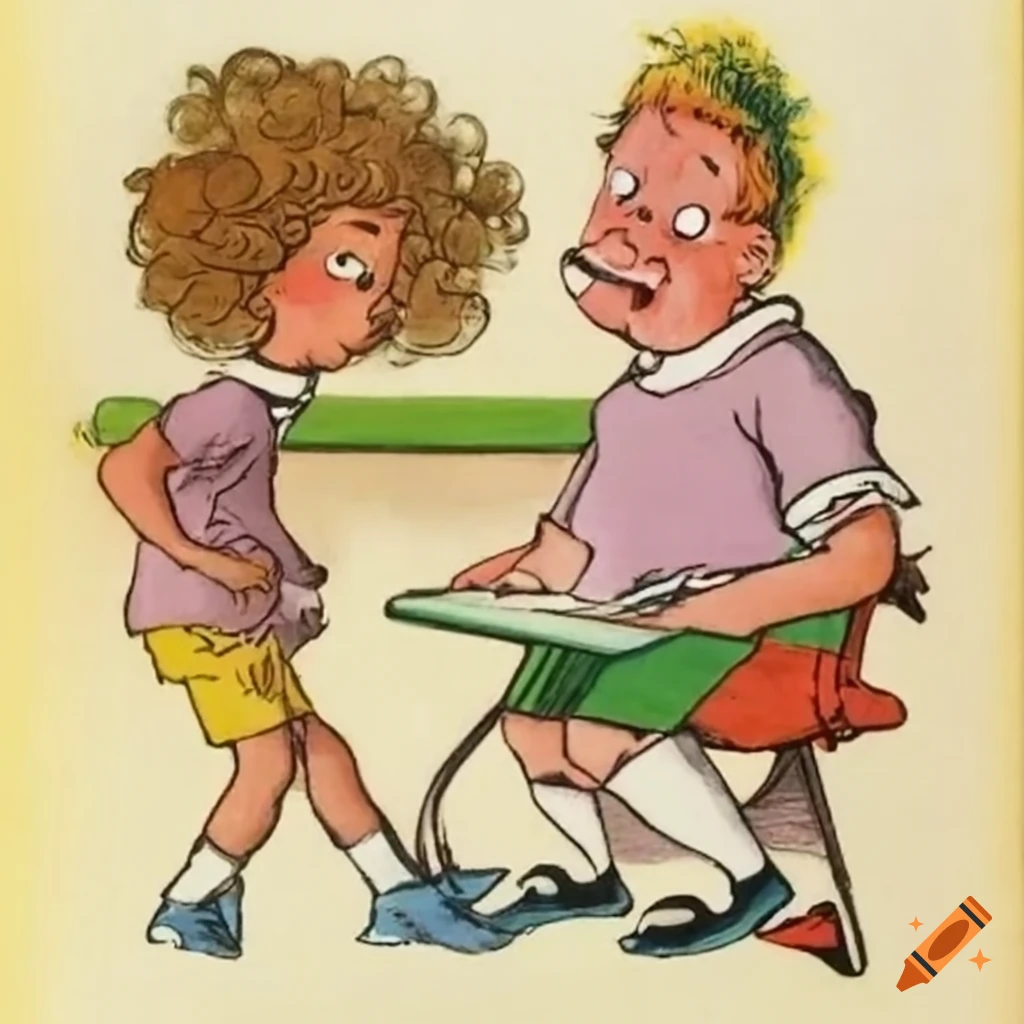 "recess", 1950s, a humorous illustration that was in school books