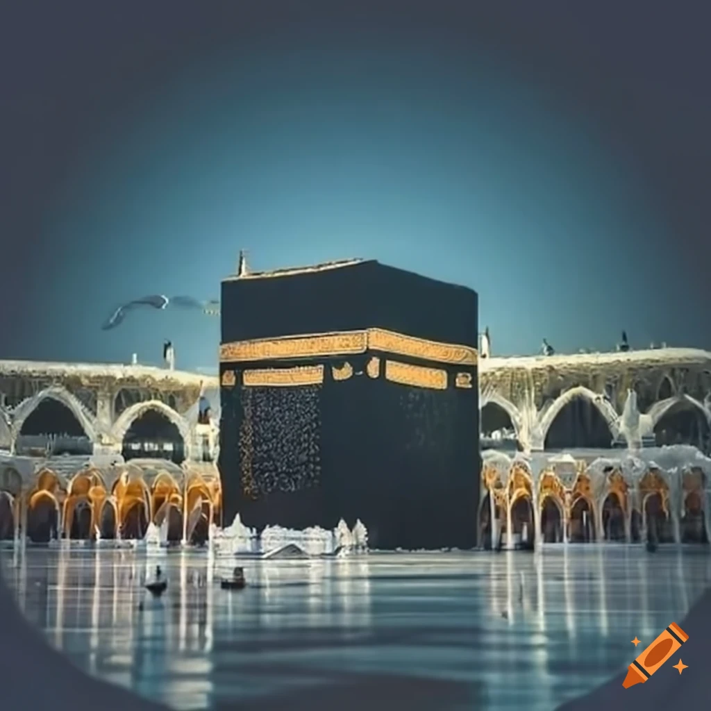 Close up picture of kaaba in both daylight and midnight time on Craiyon