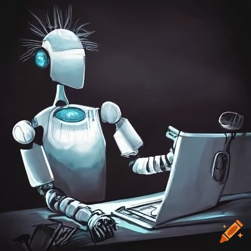 A robot helping a writer on Craiyon