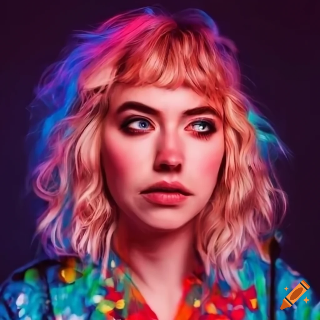Portrait of imogen poots in a vibrantly colorful style
