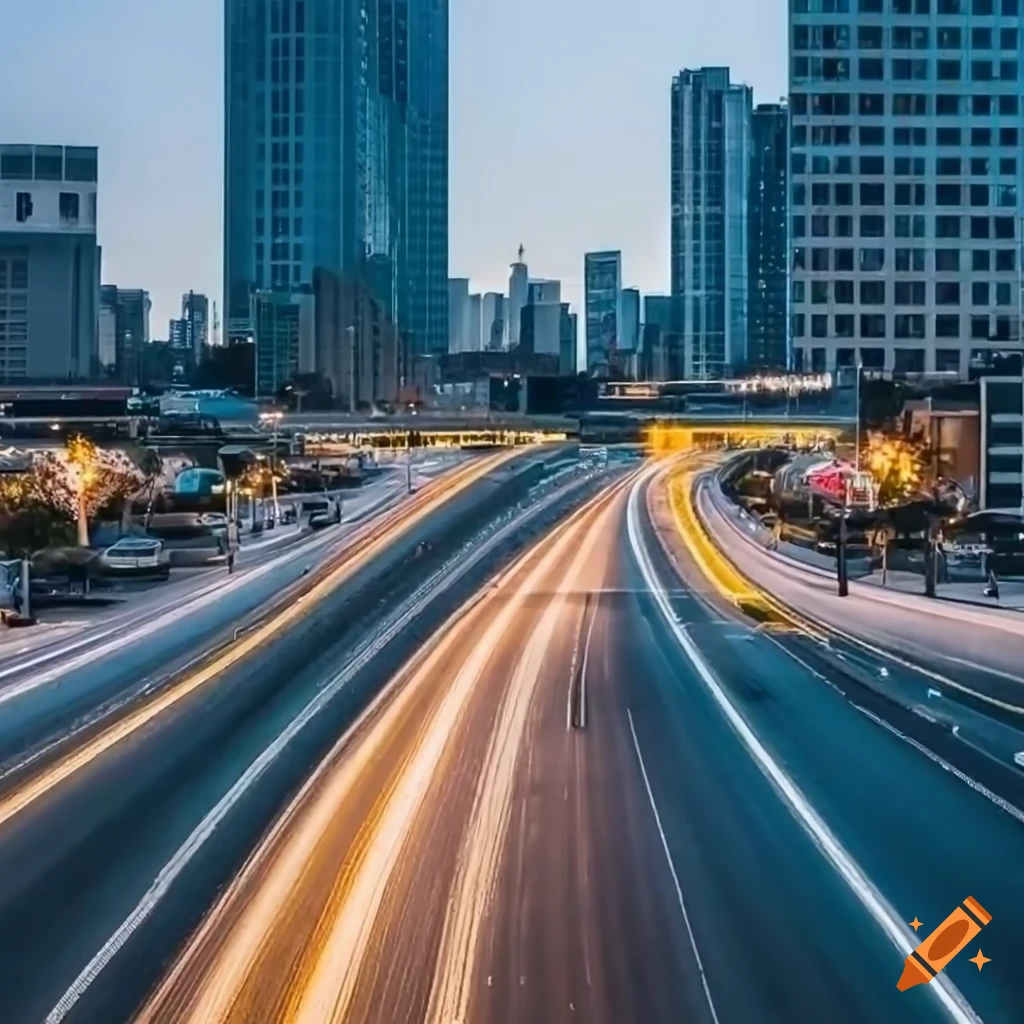 Urban intersection with highway entrance, professional photos, high ...