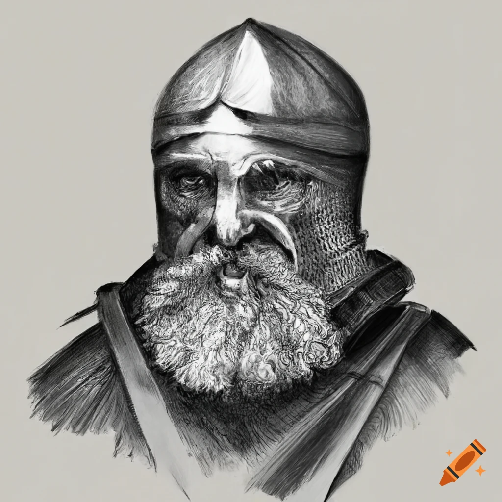 An old knight, black and white medieval portrait