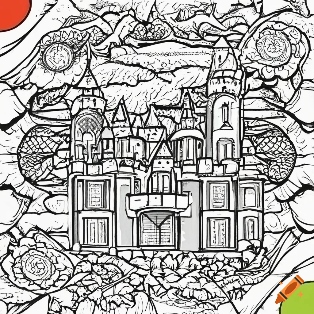 Castle in coloring book style