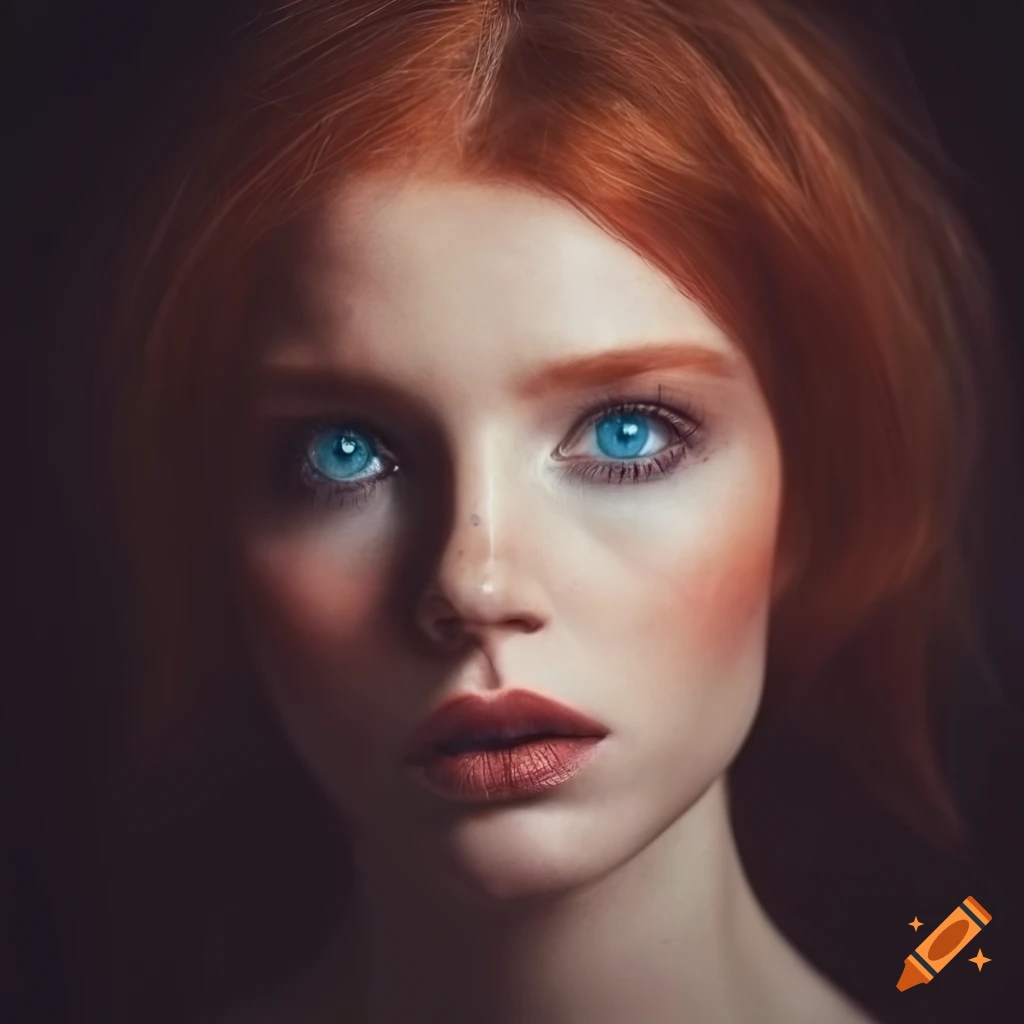 Highly Detailed Portrait Of A Beautiful Blue Eyed Redhead Young Woman