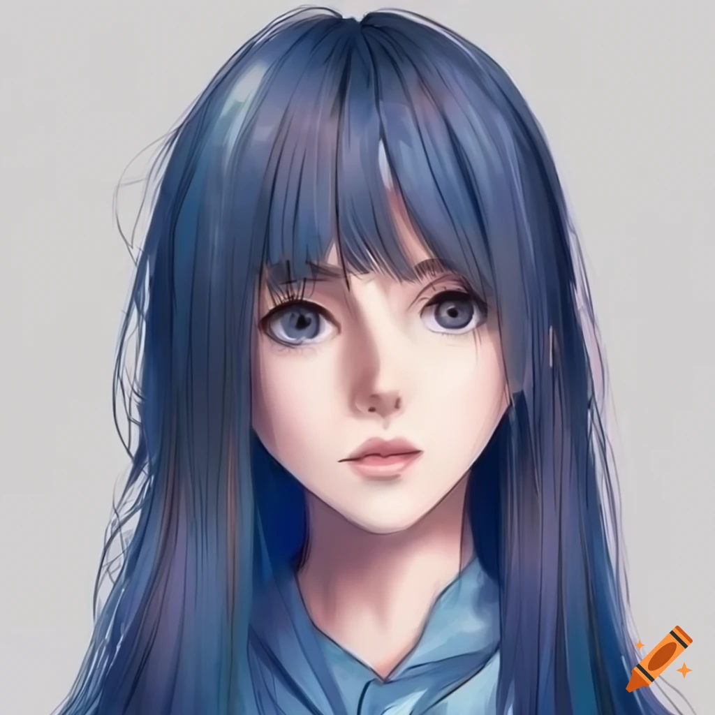 Dark Brown Hair With Blue Bangs