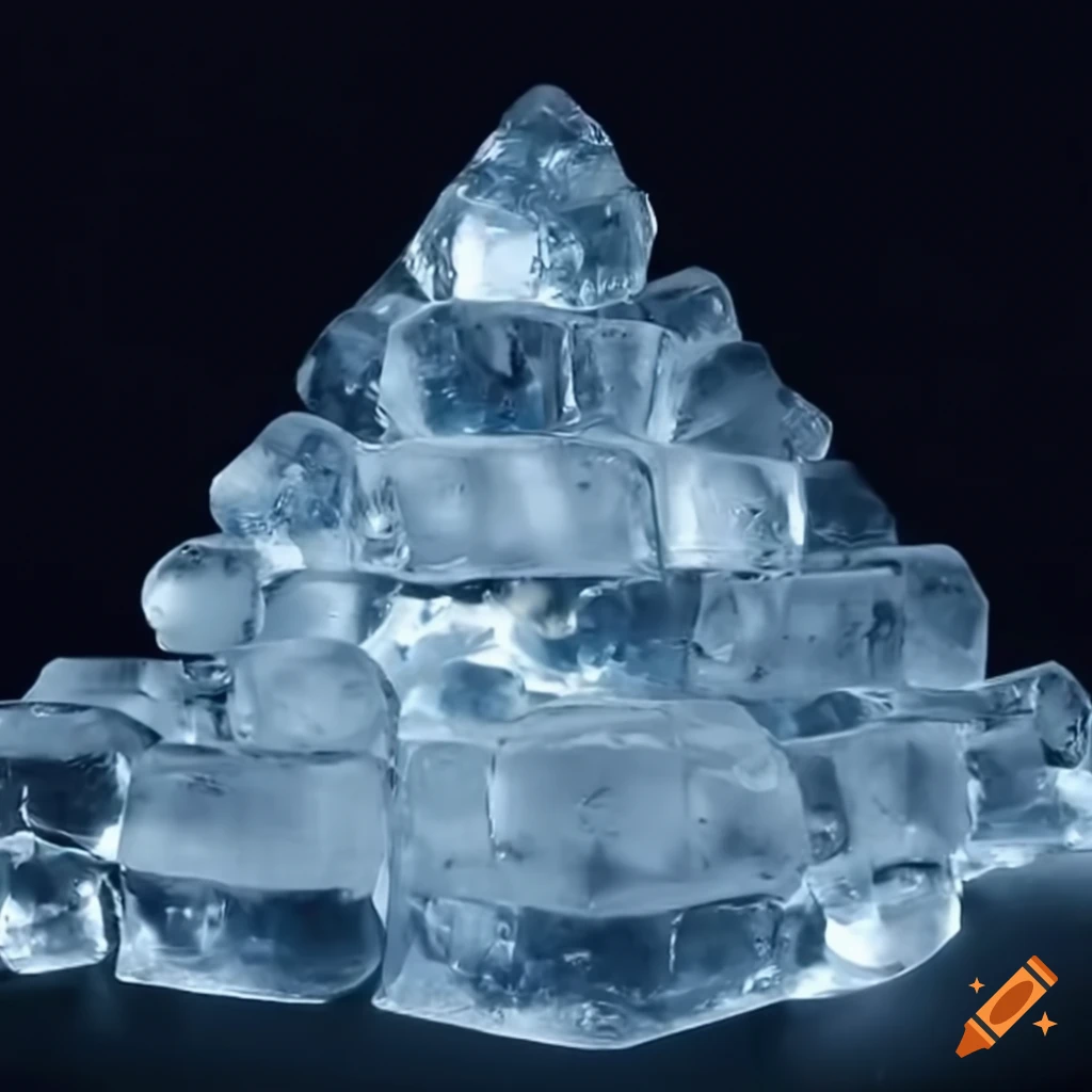A triangular pyramid made of ice cubes