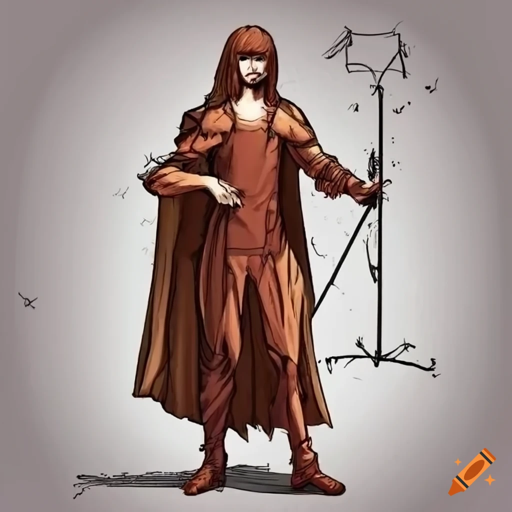Full-body drawing of Leonardo da Vinci drawn in a comic book style on ...