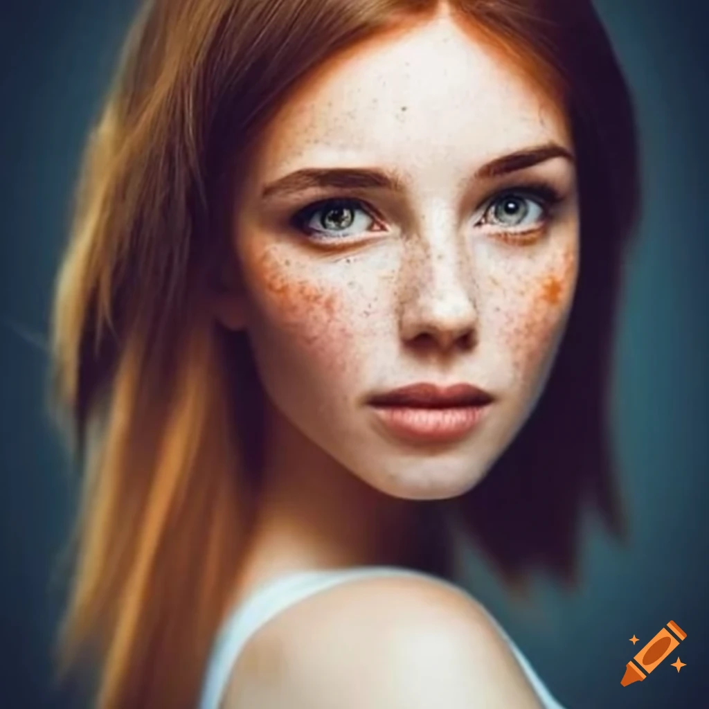 Beautiful young b woman shoulder-length hair very light freckles