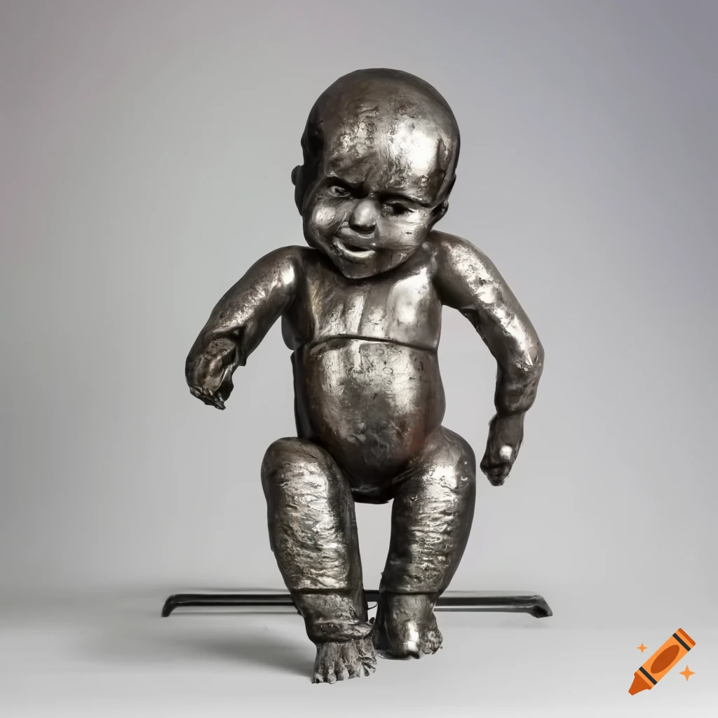 Sculpture of a baby made out of metal on Craiyon