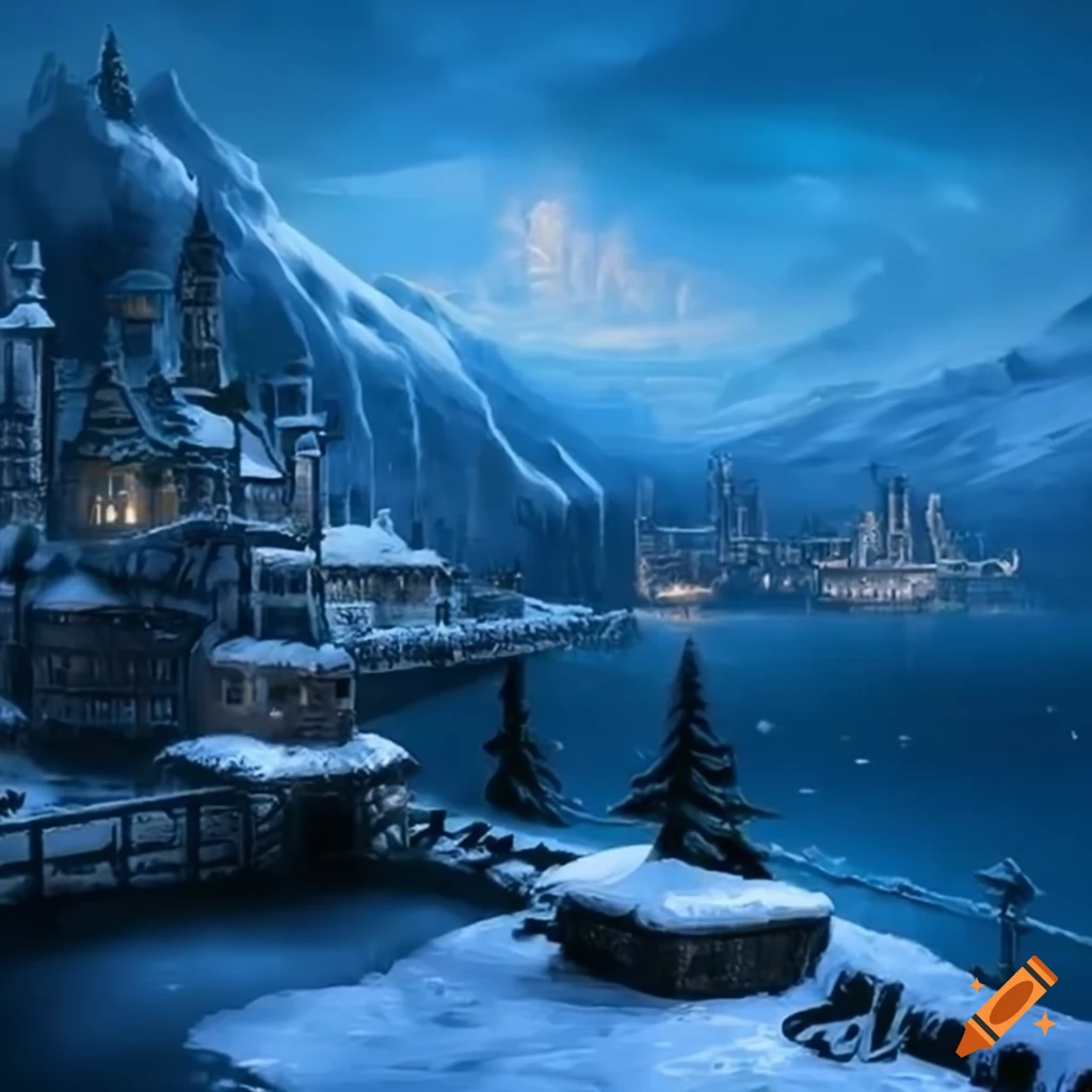 Winter coastal fantasy city
