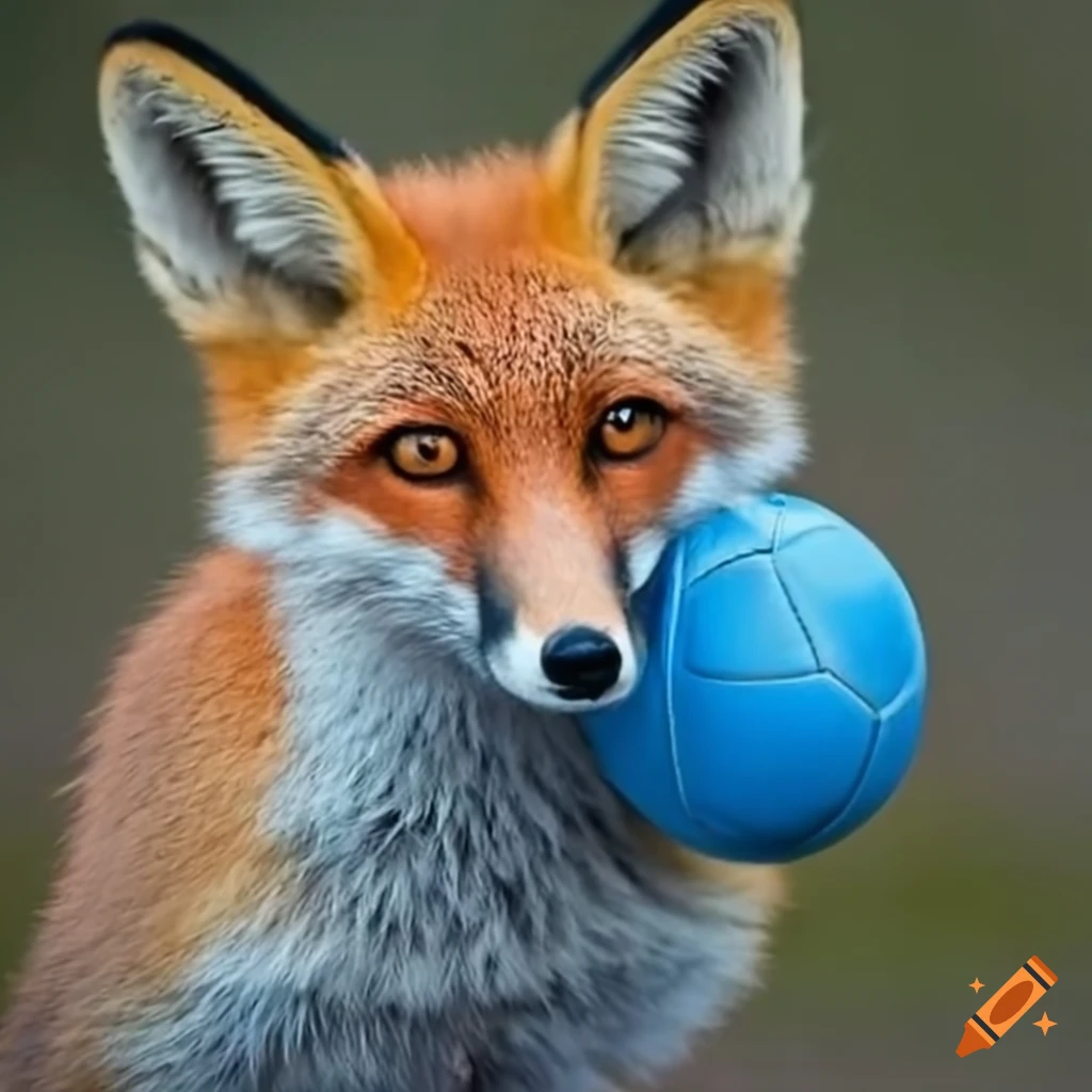 A fox whit a football in blue in cute on Craiyon