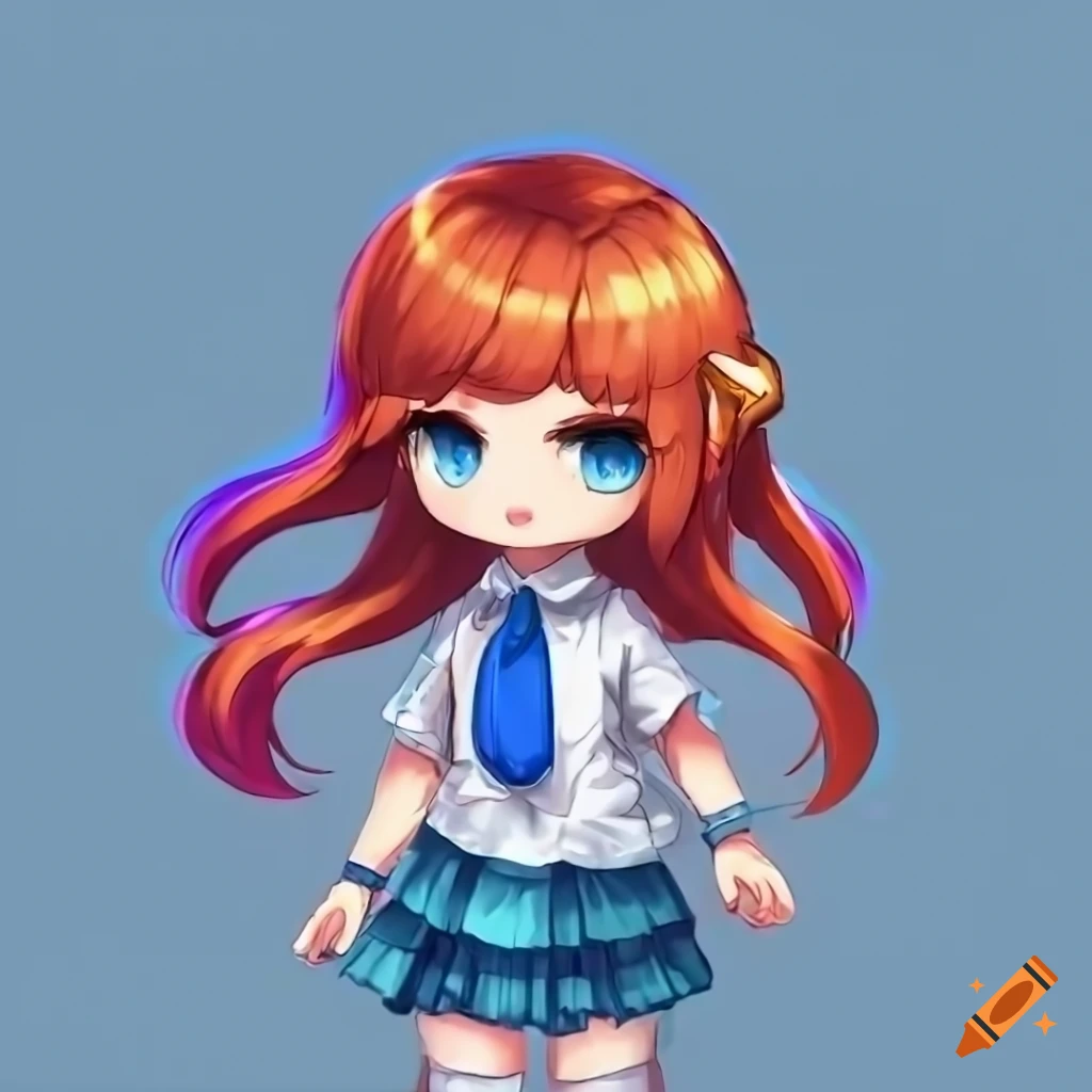 Girl with red hair and blue eyes, tied back hair, wearing a white ...