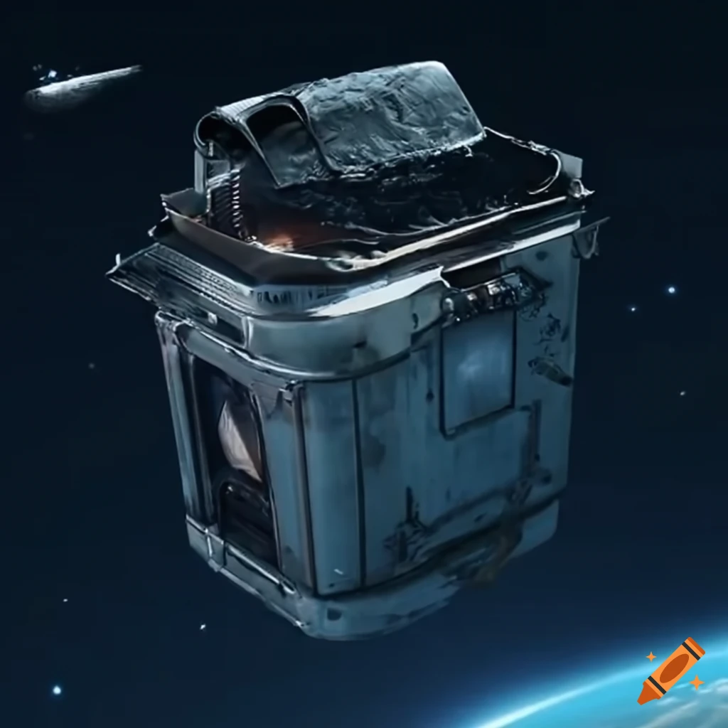 A garbage can in space