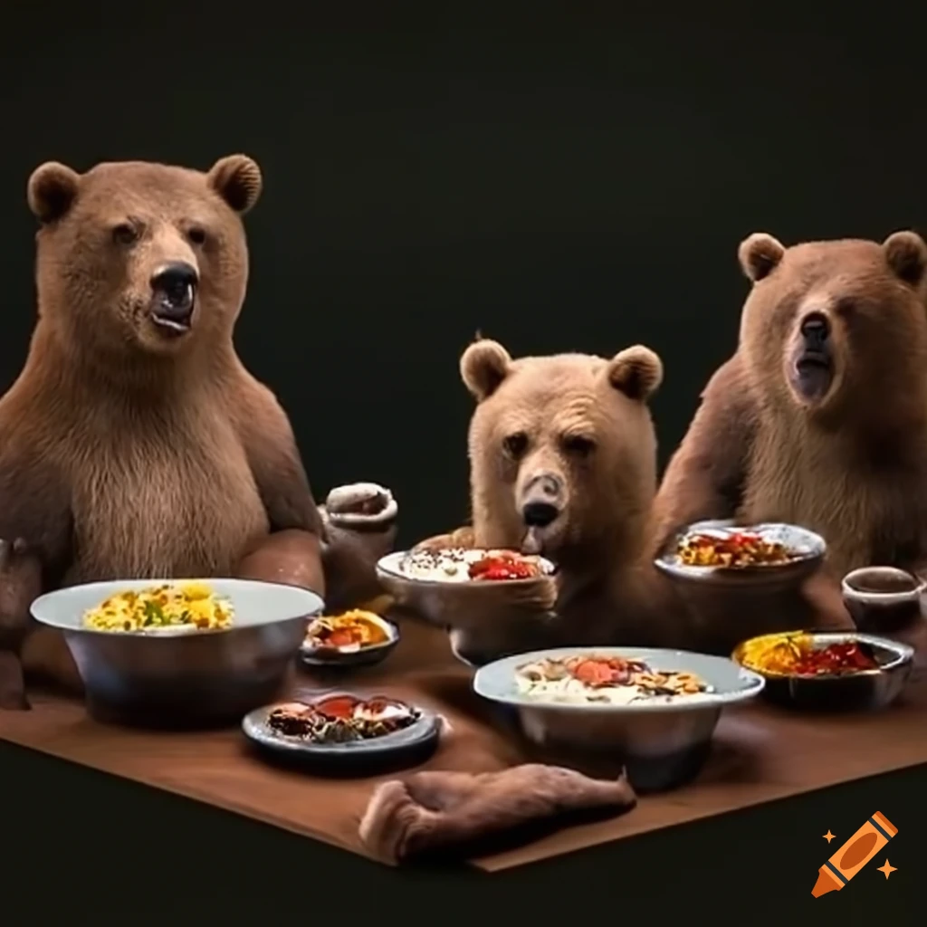 Five bears having a feast on Craiyon