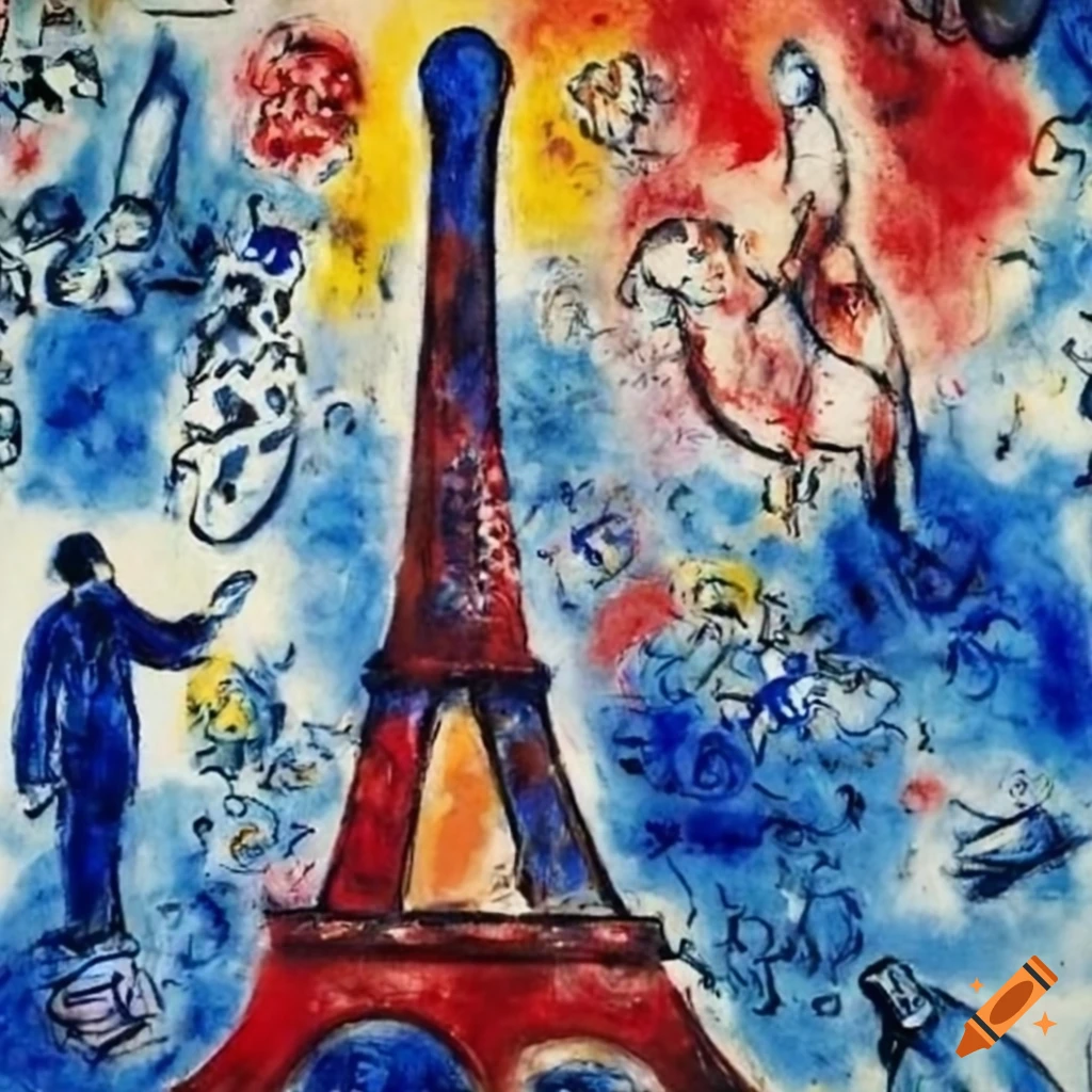 Paris, tour eiffel painted by Chagall on Craiyon