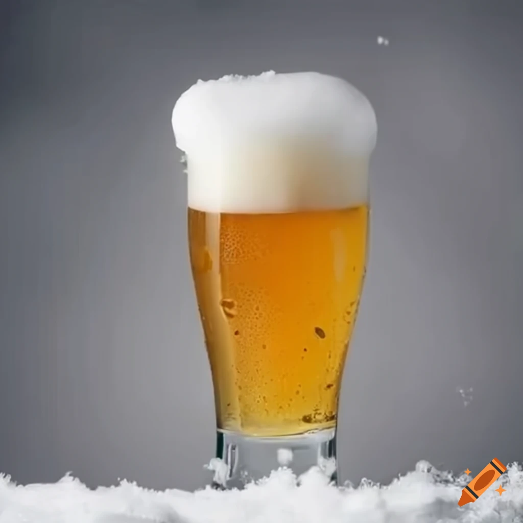 White beer in an iced glass in the snow