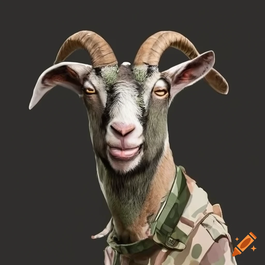 A goat wearing military camouflage