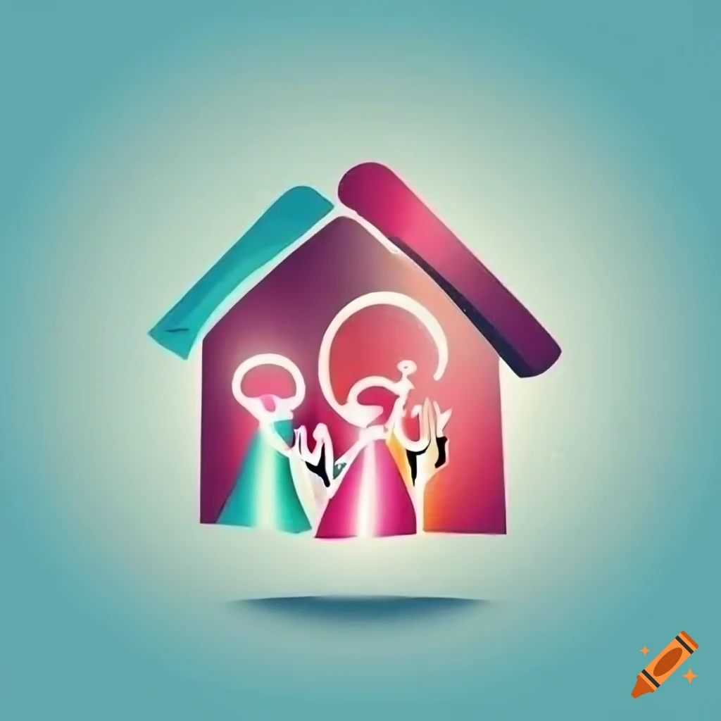 Loving family holding hands logo with home