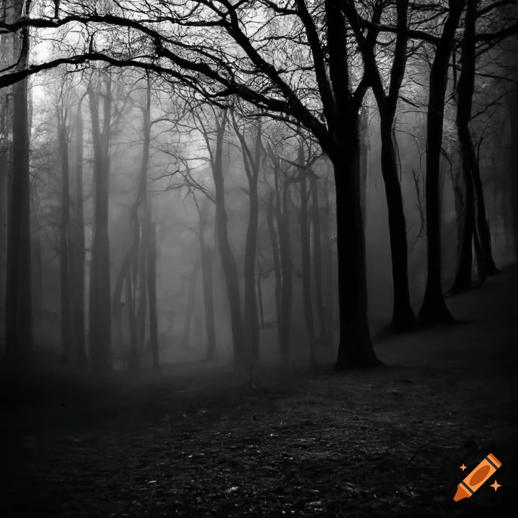 Mysterious figure watching behind trees, monochrome