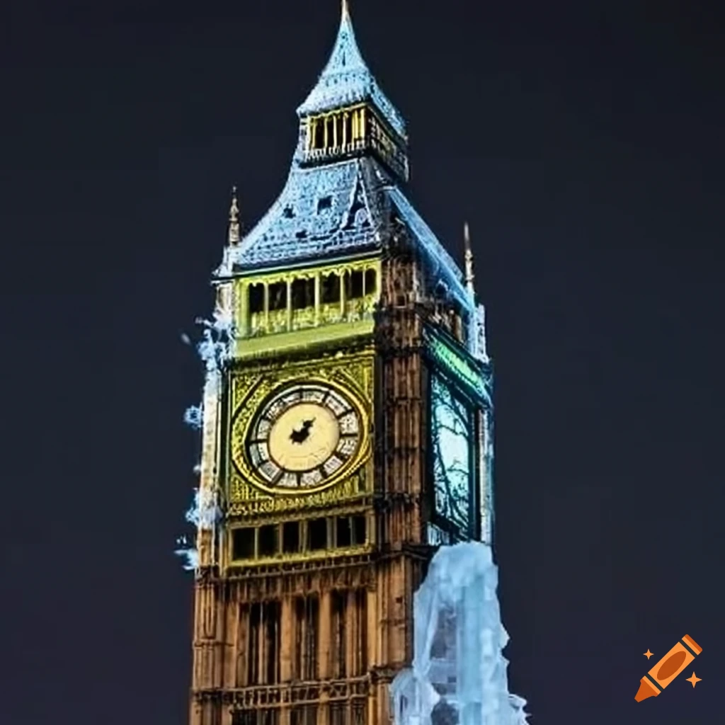 Big ben covered in ice on Craiyon