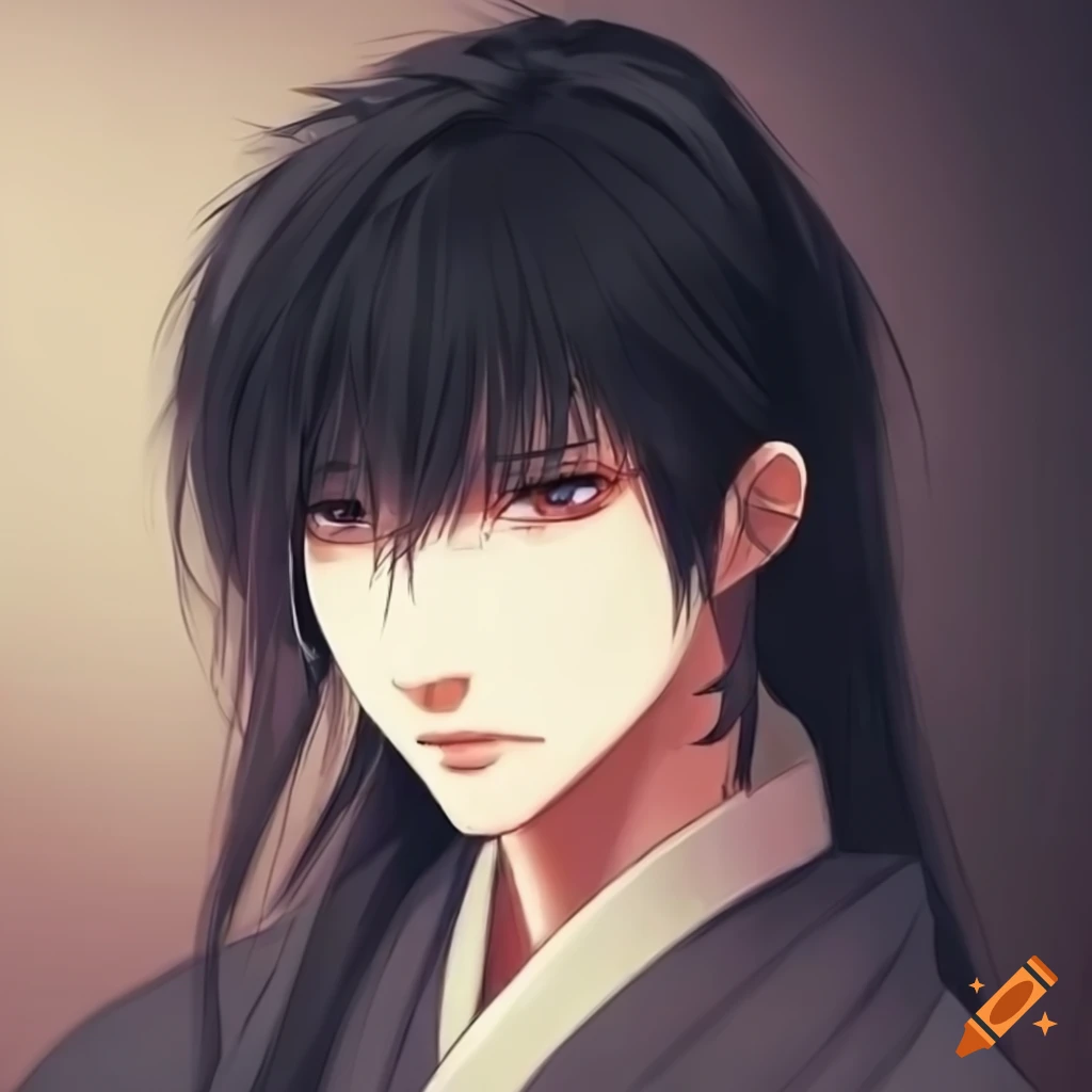 Japanese, man, twenties, black hair, long hair, soft, round face, nice ...